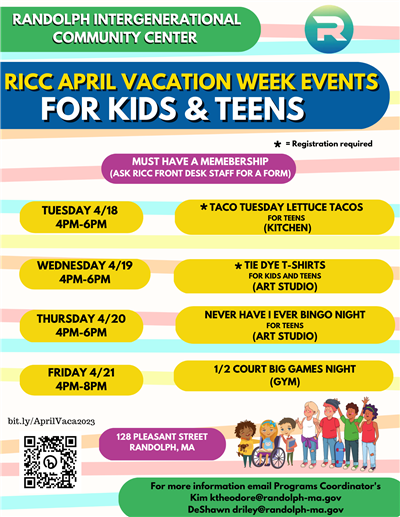 Randolph Community Programs: April Vacation Kids & Teens Activities